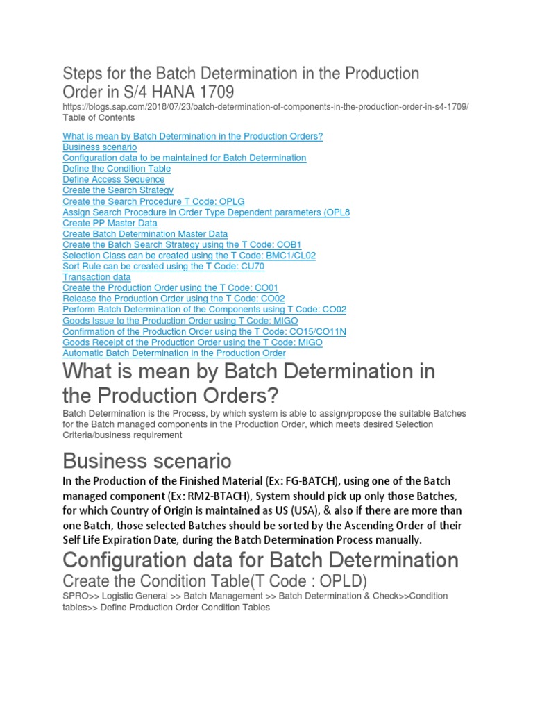 Steps For The Batch Determination in The Production Order | PDF ...
