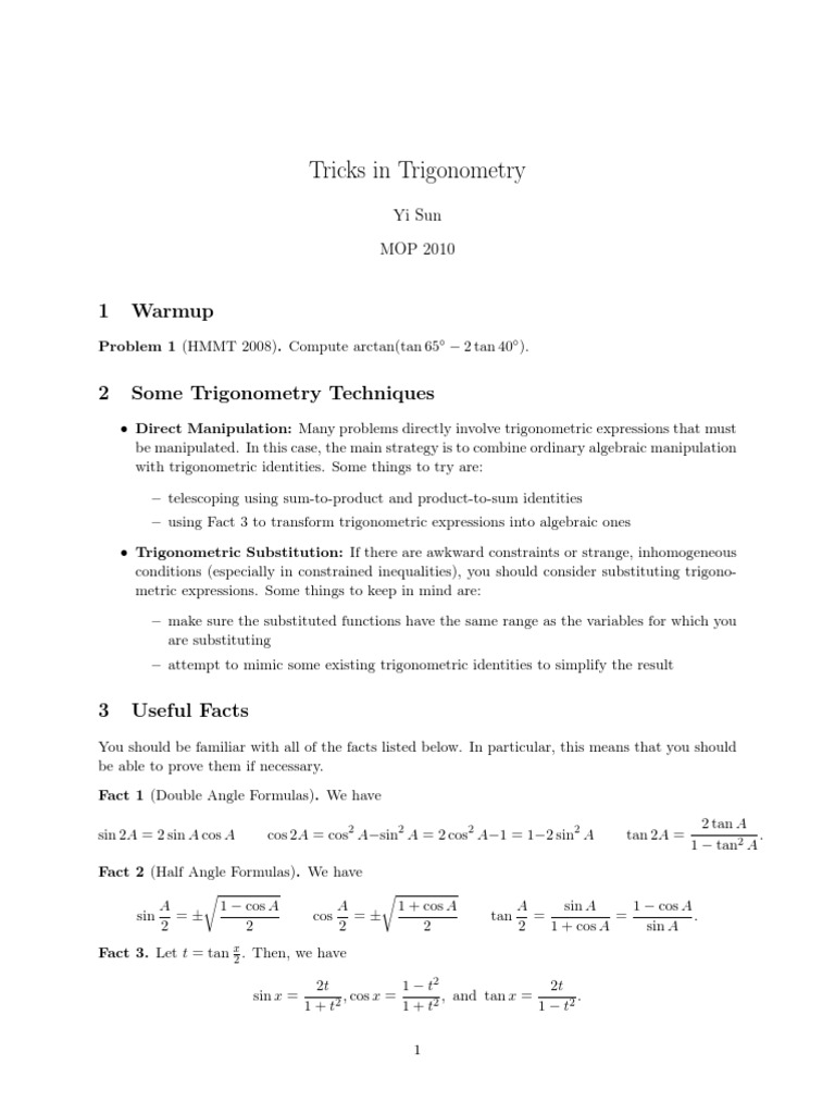 Tricks in Trigonometry: 1 Warmup | PDF | Sine | Trigonometric Functions