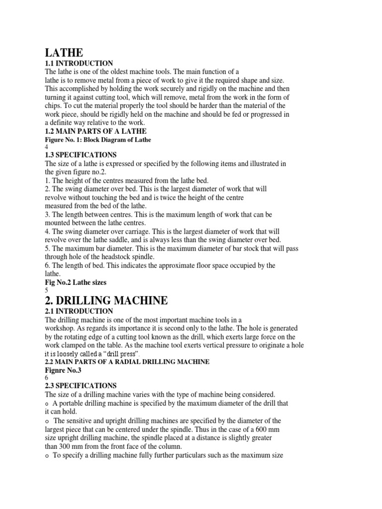 Lathe: Figure No. 1: Block Diagram of Lathe | PDF | Drill | Drilling