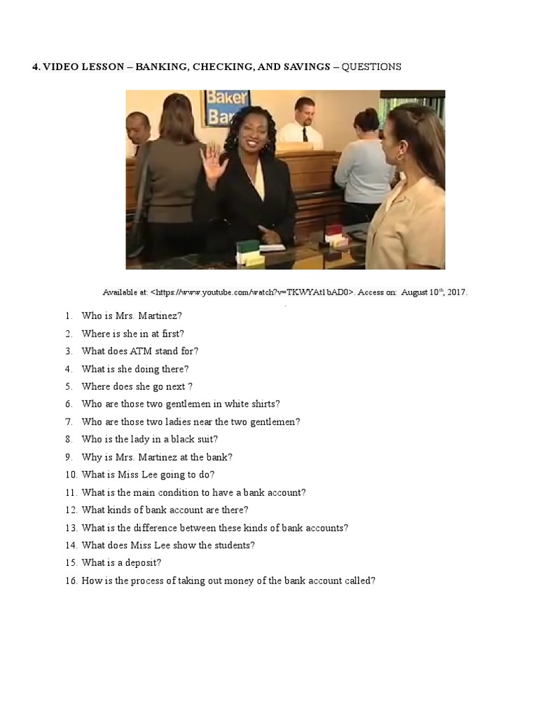 Video Lesson - Banking, Checking, and Savings - Questions | PDF