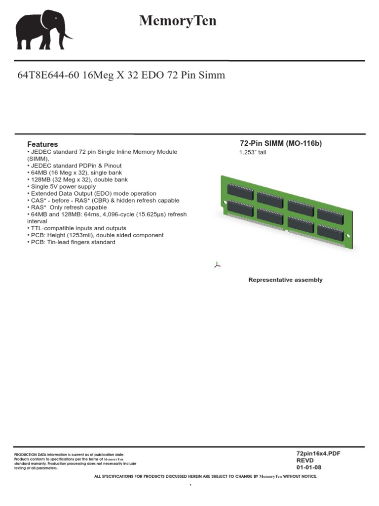 72-Pin SIMM Memory Module Overview | PDF | Dynamic Random Access Memory ...