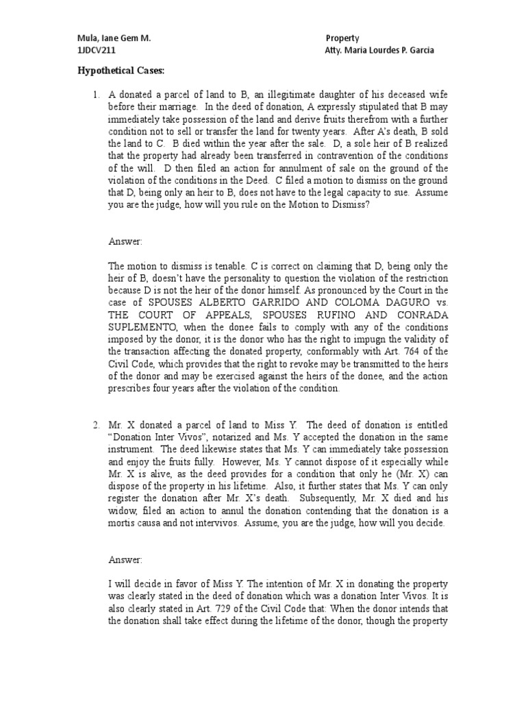 Analysis of Hypothetical Property Law Cases | PDF | Deed | Real Property