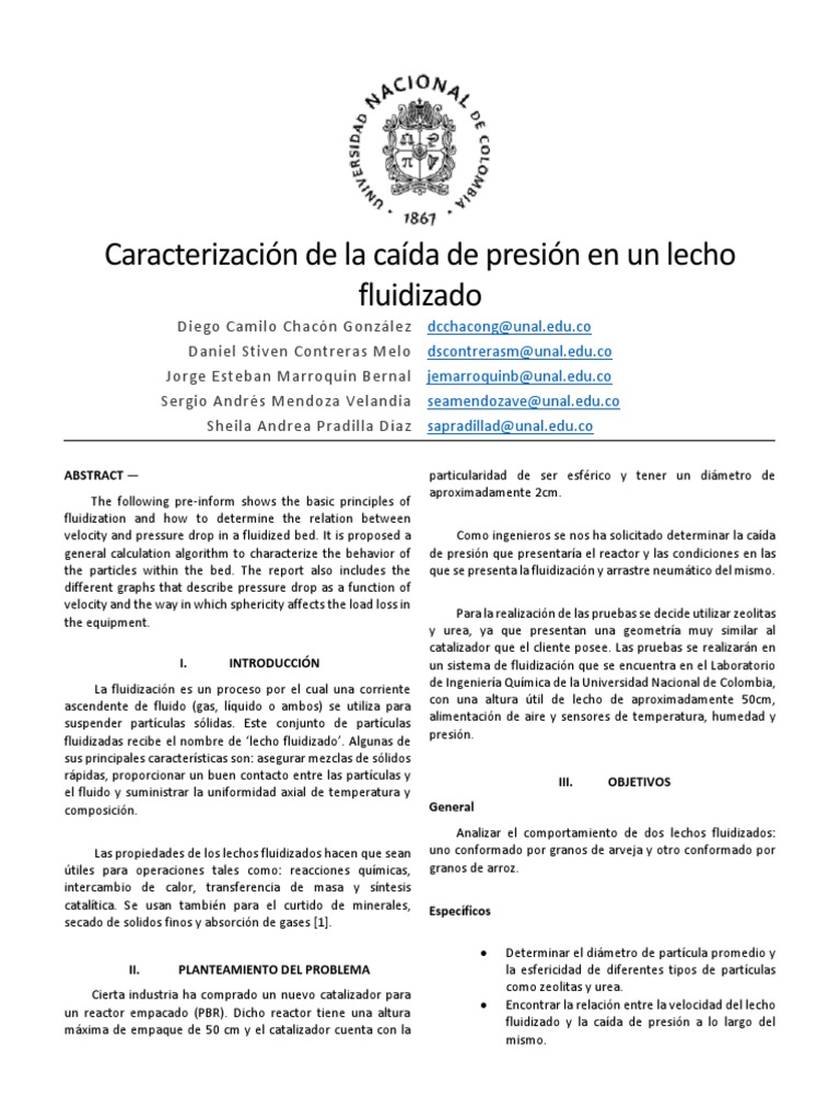 Informe - Lecho Fluidizado | PDF | Catálisis | Absorción (Química)