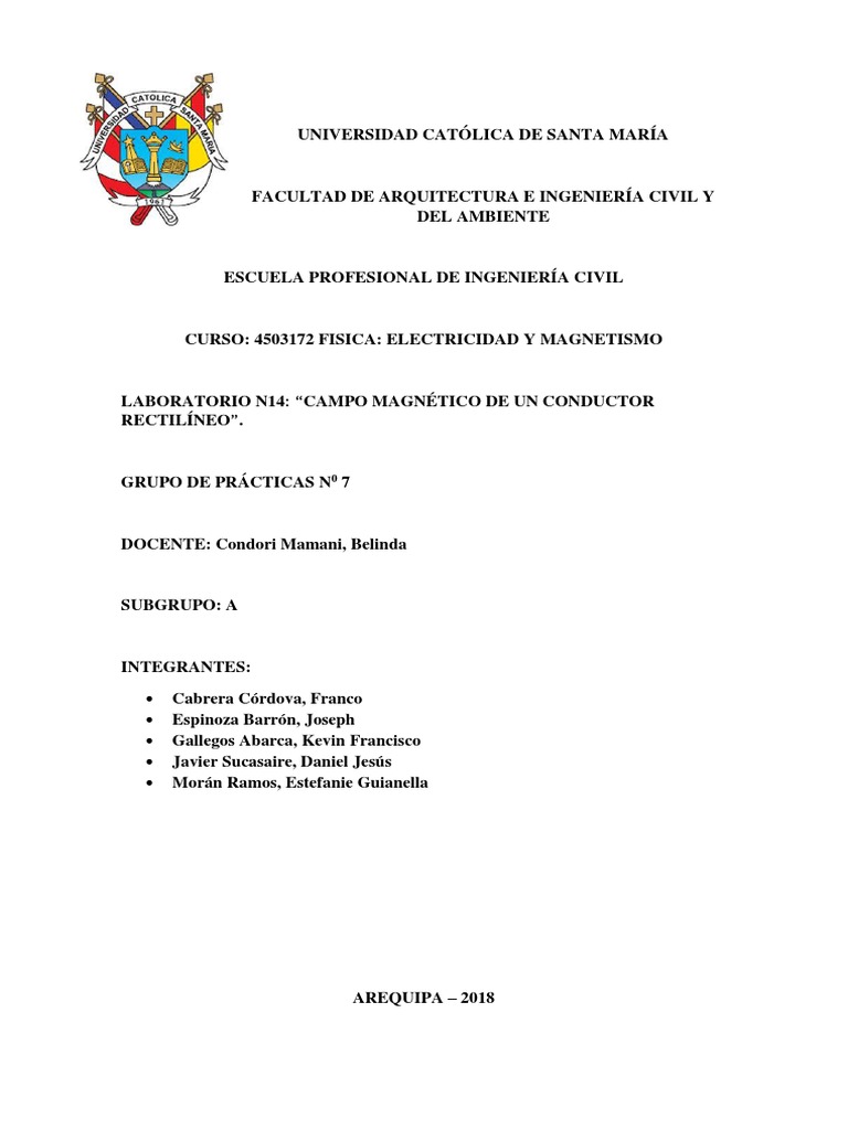 Informe Campo Magnético de Un Conductor Rectilíneo | PDF | Campo ...