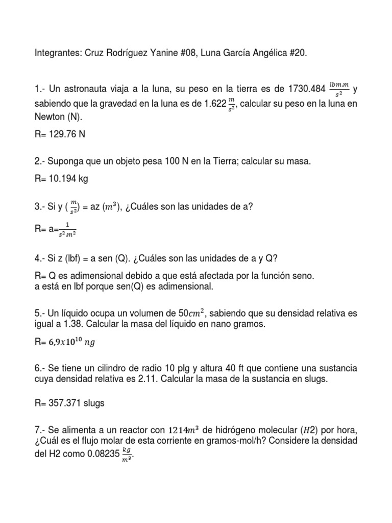 Cálculos de Física y Química Avanzada | PDF | Densidad | Mole (Unidad)