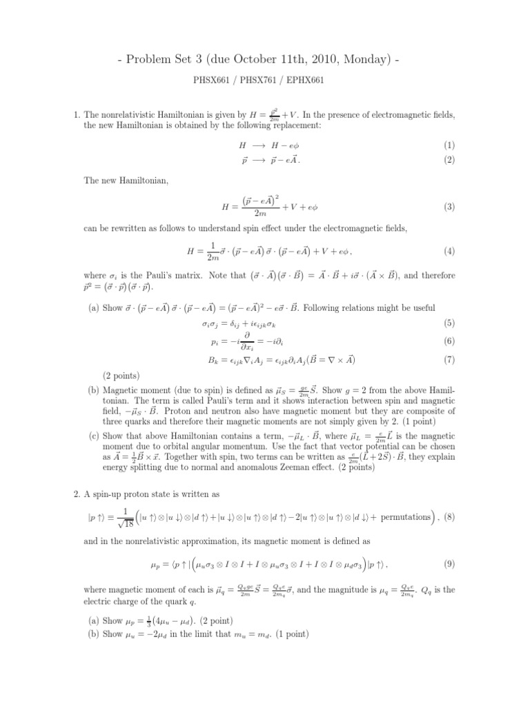 HW 3 | PDF | Spin (Physics) | Matrix (Mathematics)