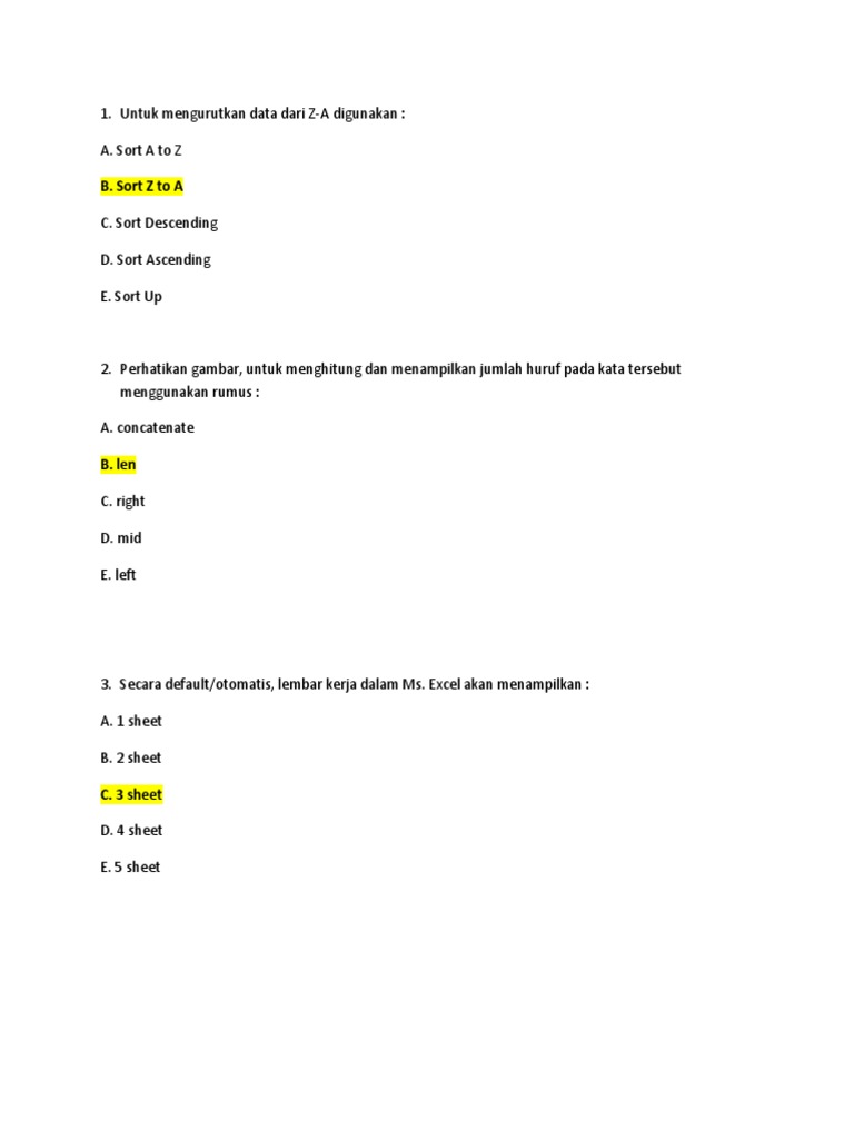 Kuis Excel: Fungsi & Pengaturan | PDF