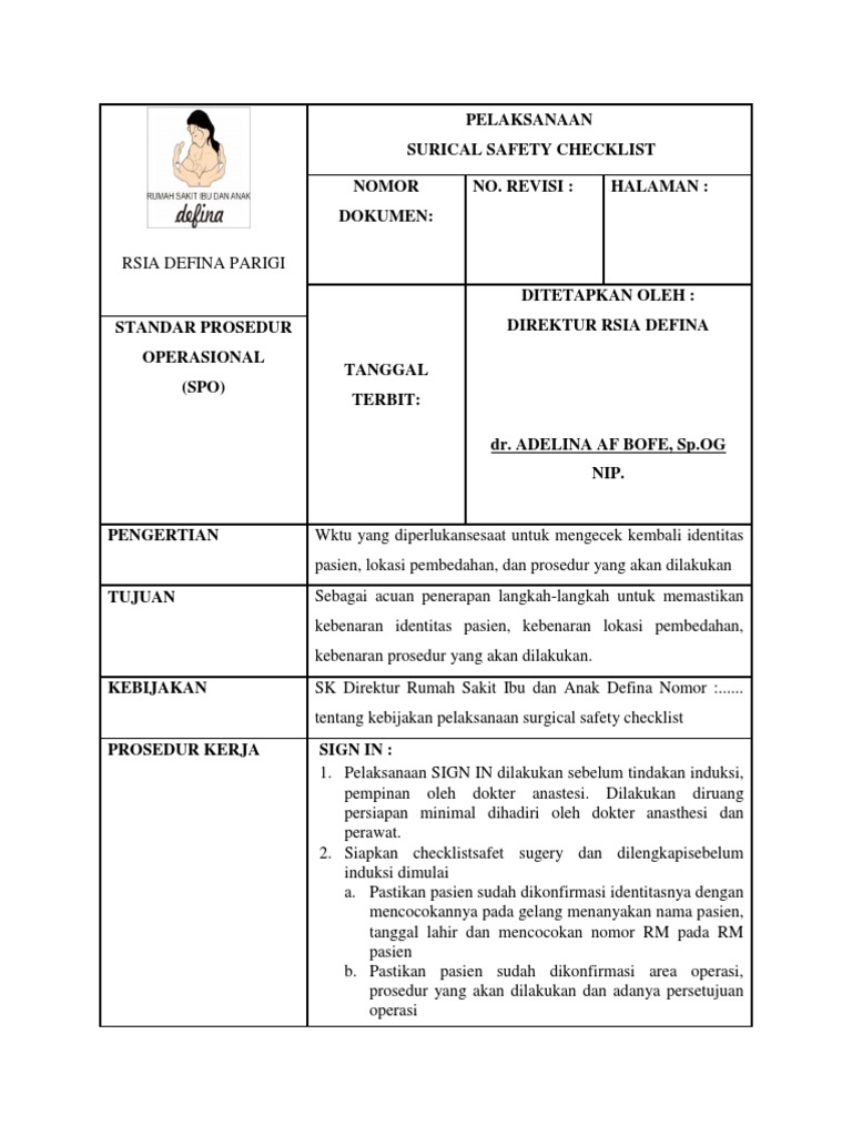 SPO Surgical Safety Checklist
