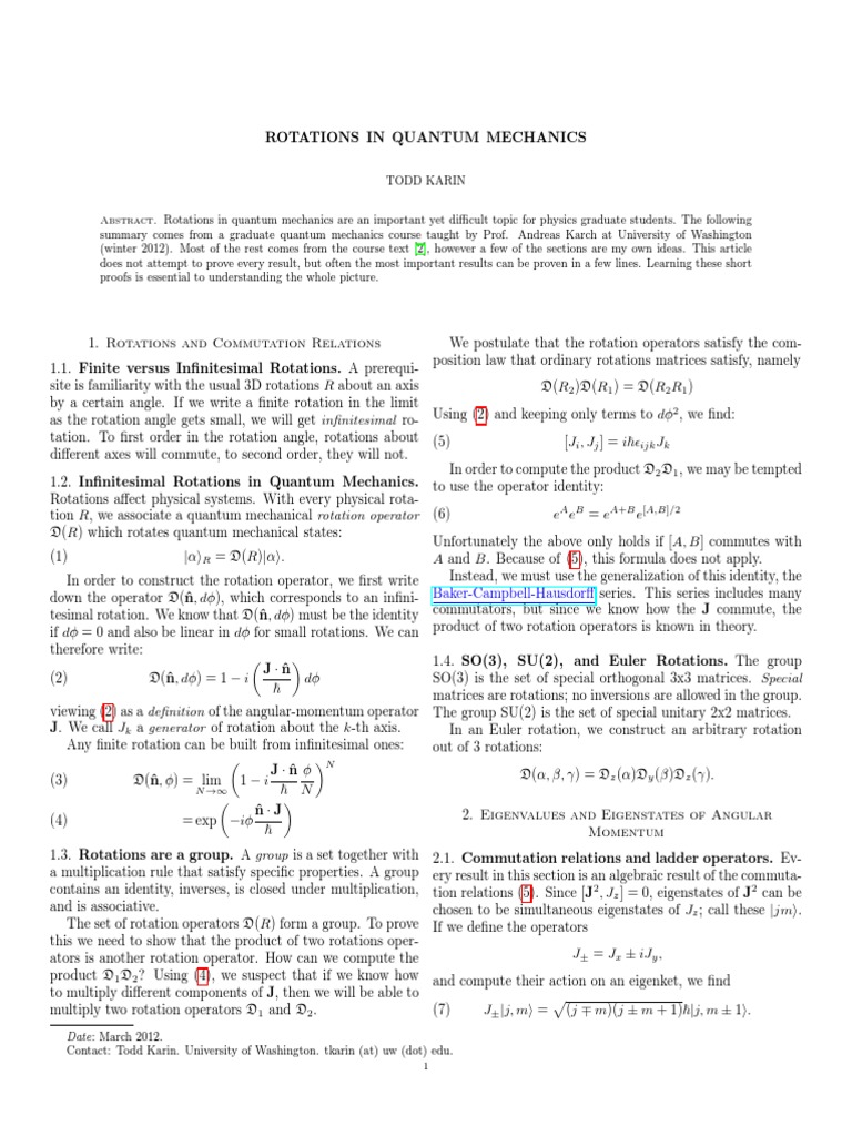 Quantum Mechanics: Rotation Operators | PDF | Rotation | Vector Space