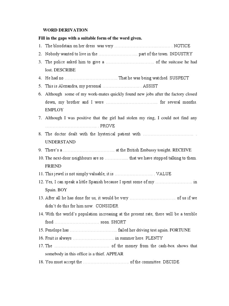 Word Derivation Exercise | PDF