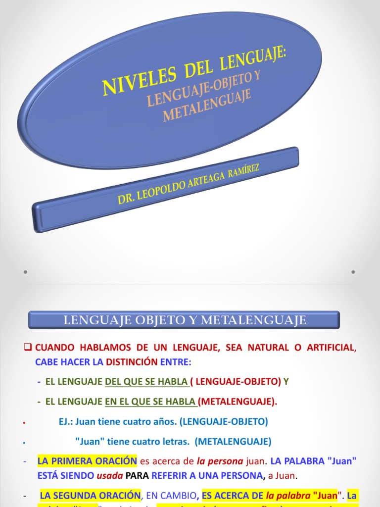 NIVELES DEL LENGUAJE. Lenguaje-Objeto y Metalenguaje.2017-I ...