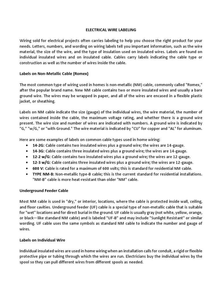 Electrical Wire Labeling | PDF | Electrical Wiring | Wire
