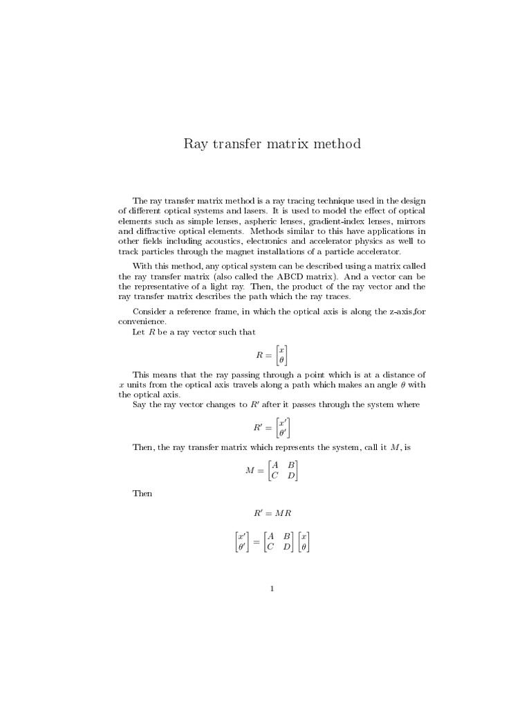 Ray Transfer Matrix | Download Free PDF | Optics | Physics