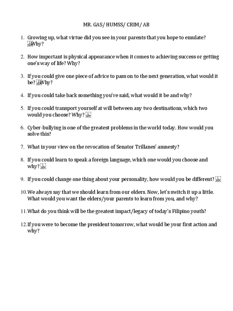 Pageant Questions | PDF | Adolescence