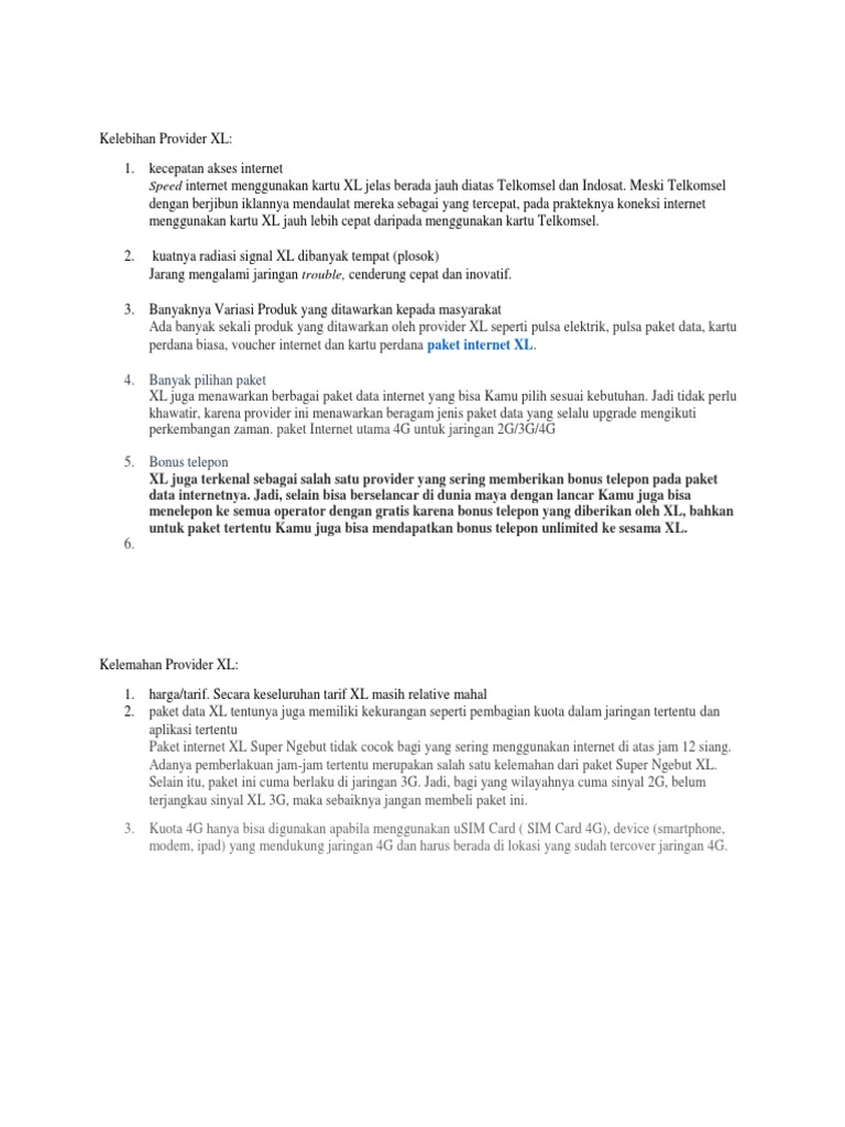 KELEBIHAN DAN KEKURANGAN PROVIDER XL | PDF