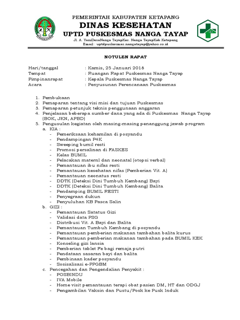 1.1.1.6 B. Notulen Rapat Perencanaan Puskesmas | PDF