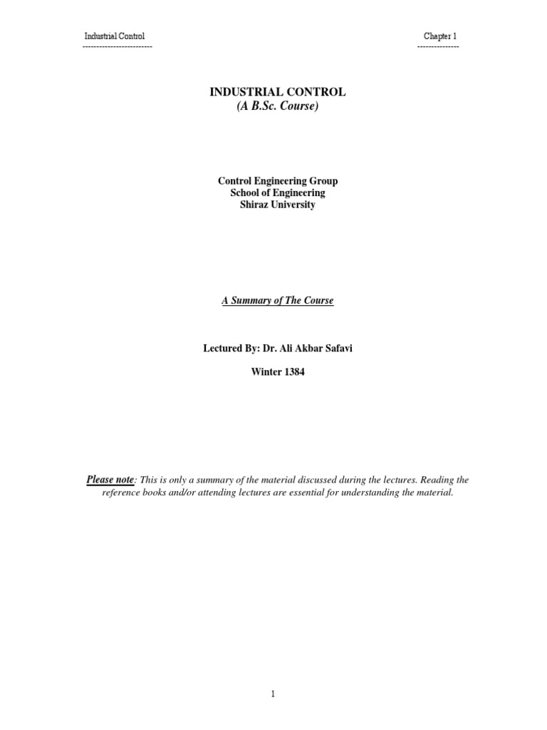 Industrial Control: (A B.Sc. Course) | PDF | Control Theory | Control ...