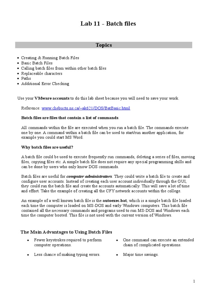 Lab 11 - Batch Files | PDF | Computer File | Directory (Computing)