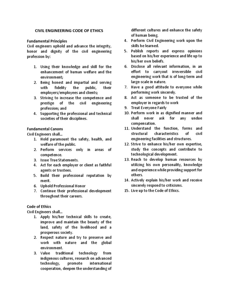 Civil Engineering Code of Ethics | PDF | Engineering | Civil Engineering