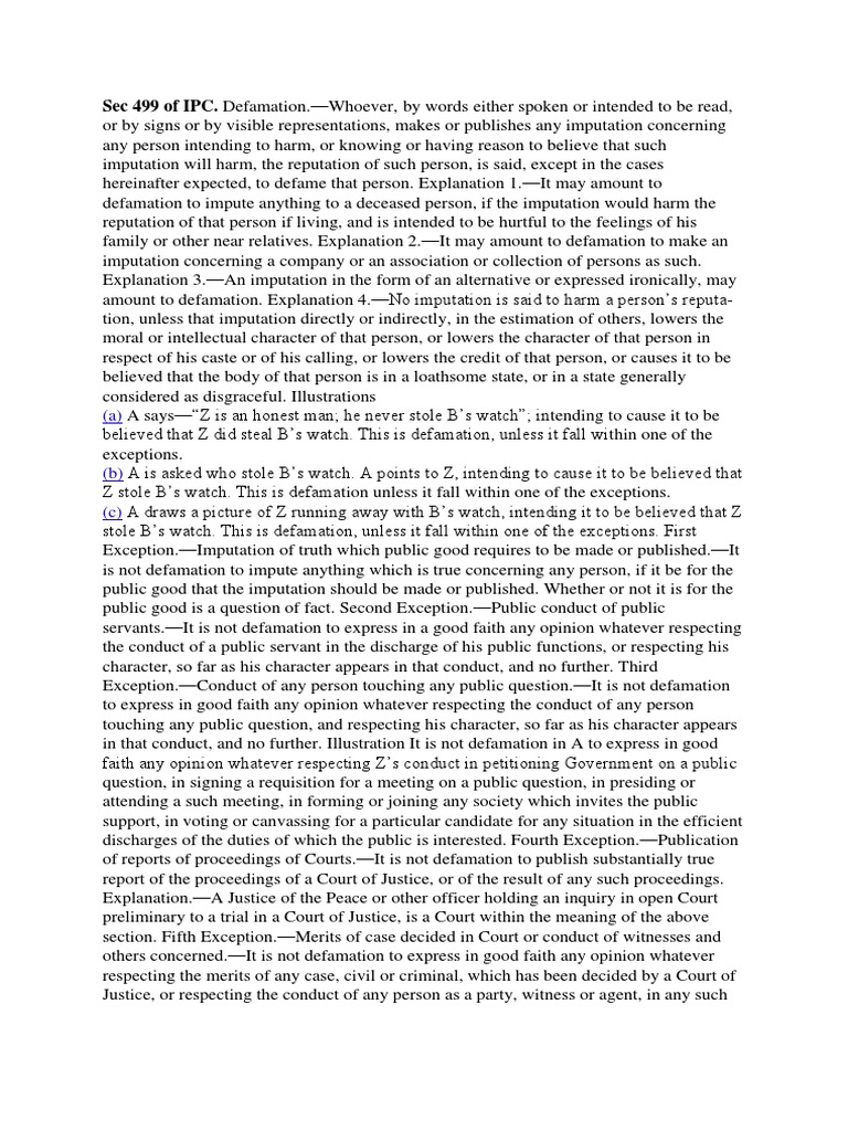 Sec 499 of IPC | PDF | Murder | Crime & Violence