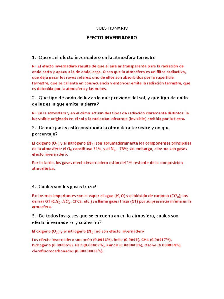Cuestionario Efecto Invernadero Pdf