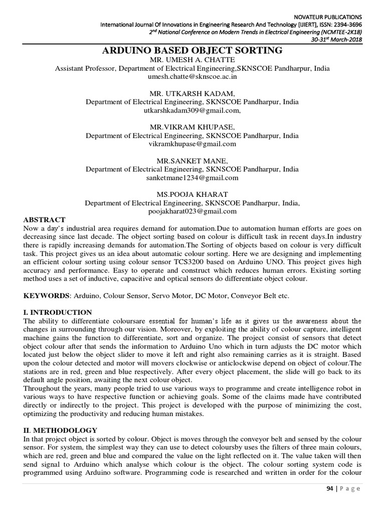 Arduino Based Object Sorting | Download Free PDF | Arduino | Computer ...