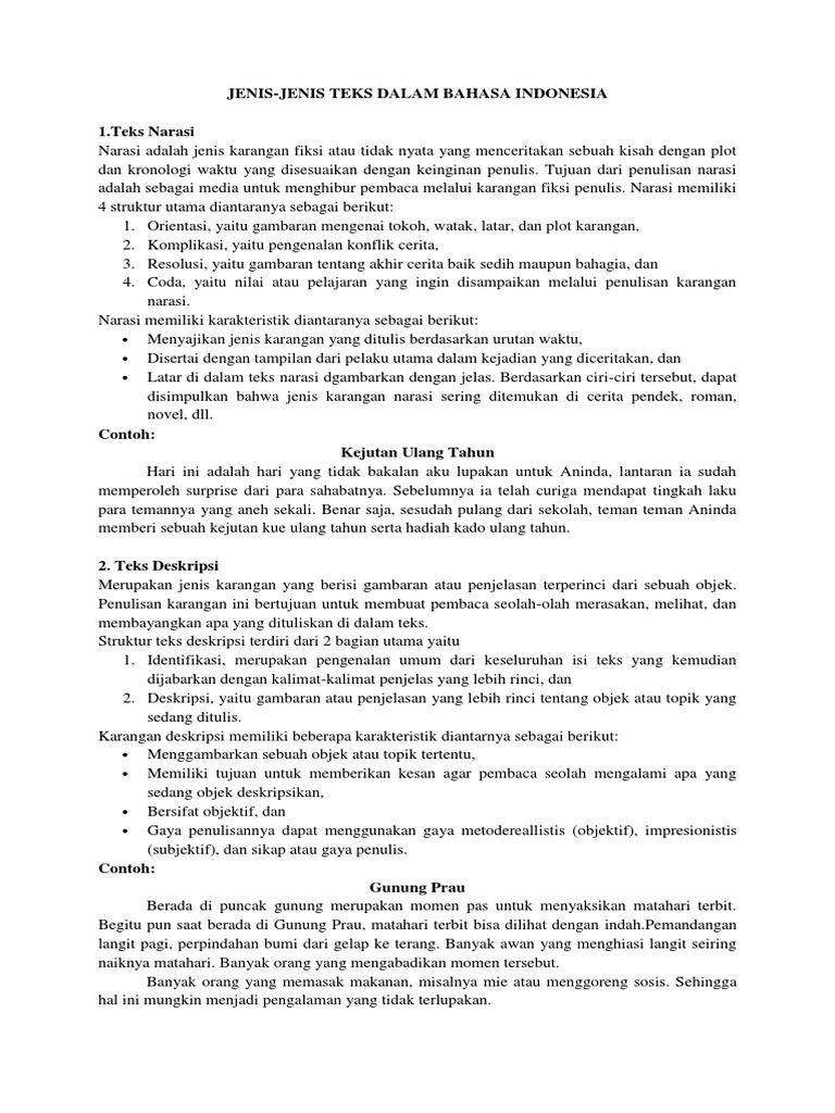 Jenis Jenis Teks Bahasa Indonesia | PDF