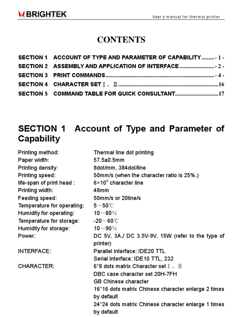 User's Manual For Thermal Printer | PDF | Printer (Computing) | Ascii