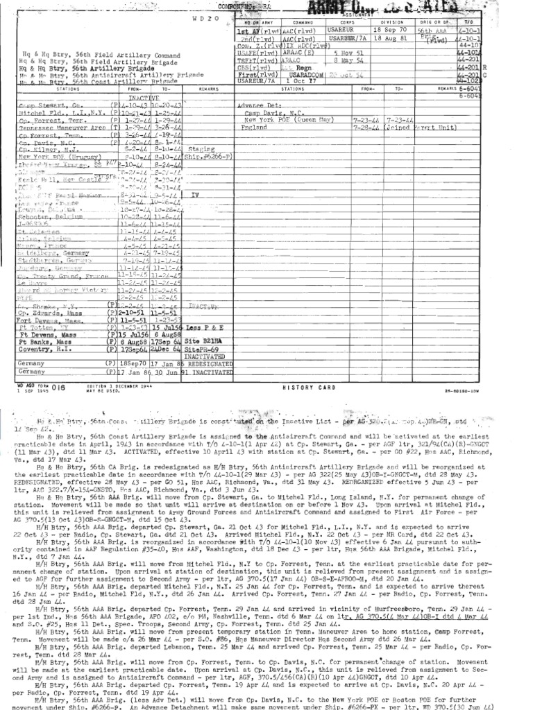 HHB 56th FA WD AGO 016 | PDF | Military Of The United States | National ...