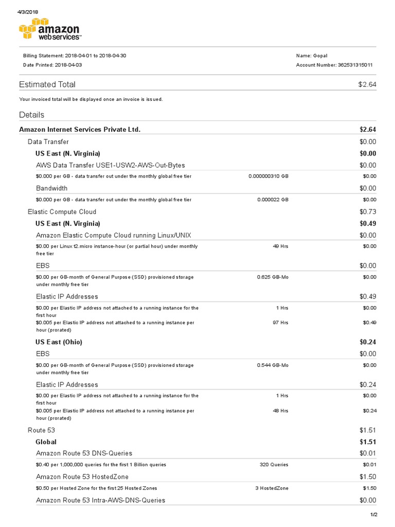 AWS Bill | PDF | Data Management | Information Technology