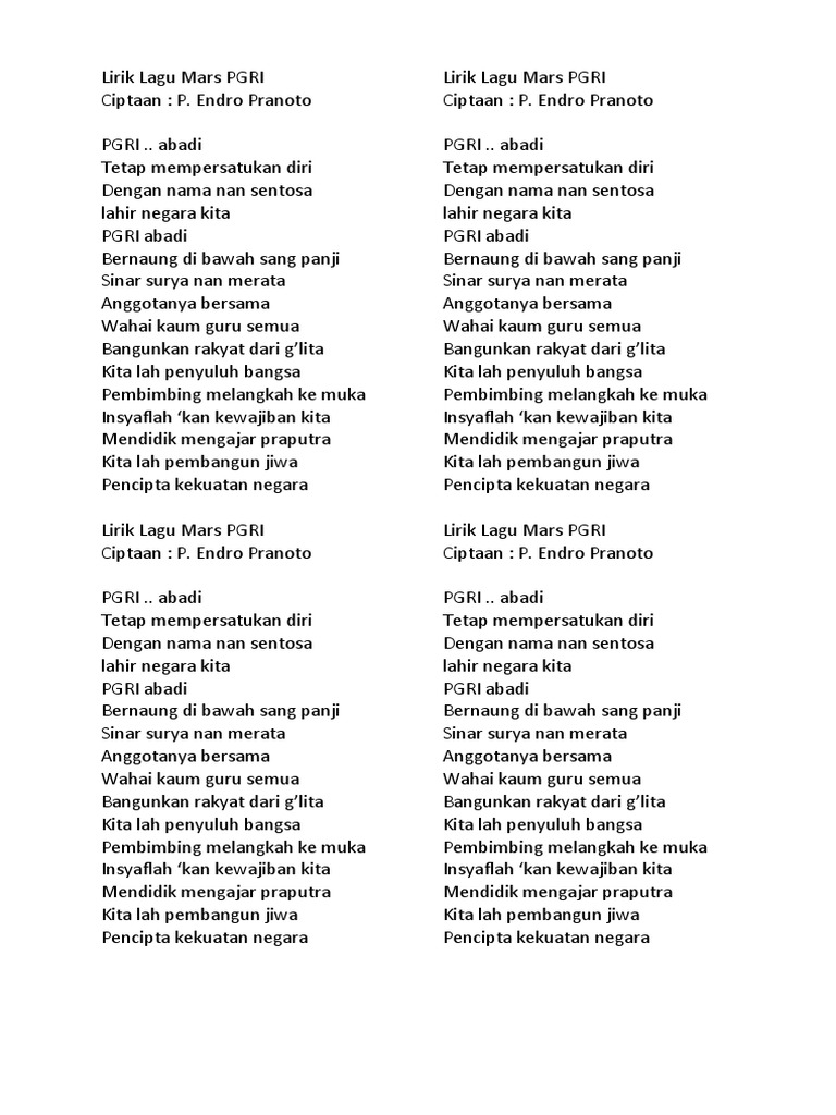 Lirik Lagu Mars PGRI | PDF Lirik Lagu Mars PGRI | PDF