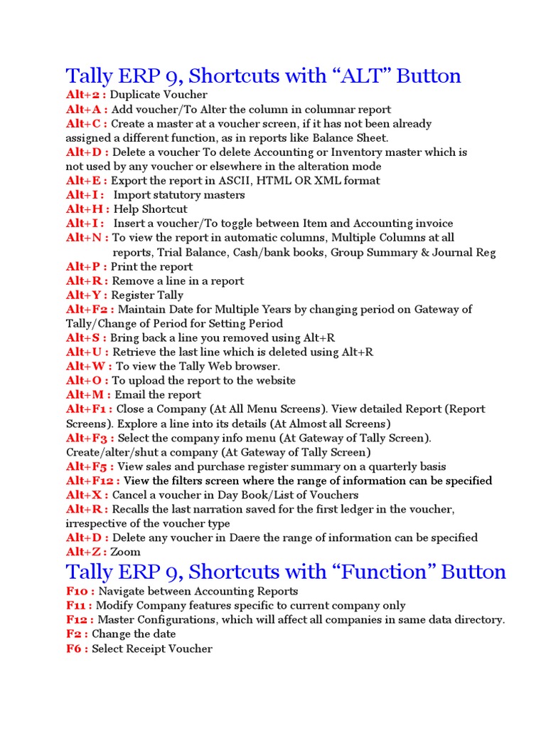 Tally ERP 9 | PDF | Voucher | Keyboard Shortcut