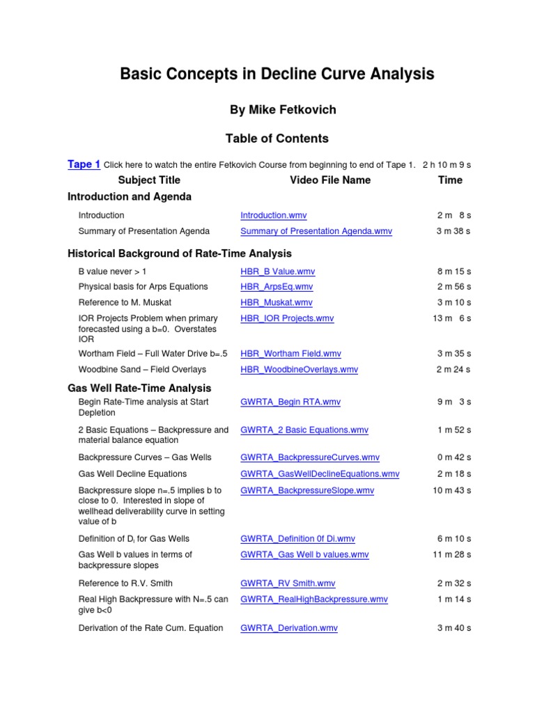 Basic Concepts in Decline Curve Analysis: by Mike Fetkovich | PDF ...