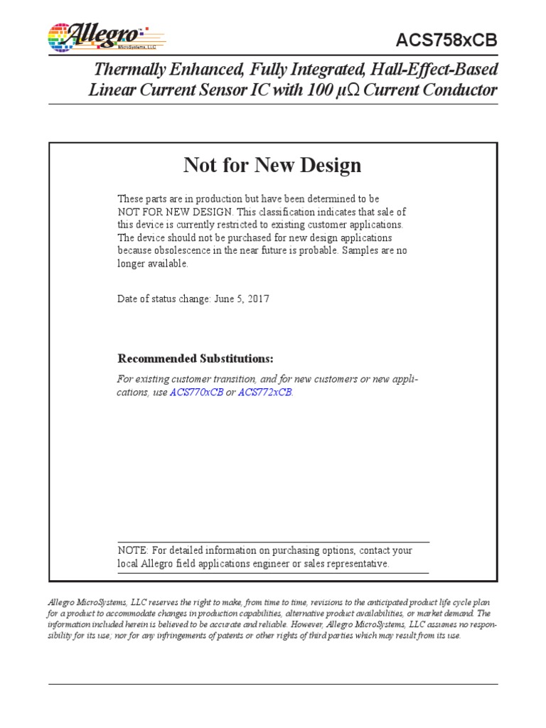 ACS758 Datasheet | PDF | Sensor | Direct Current