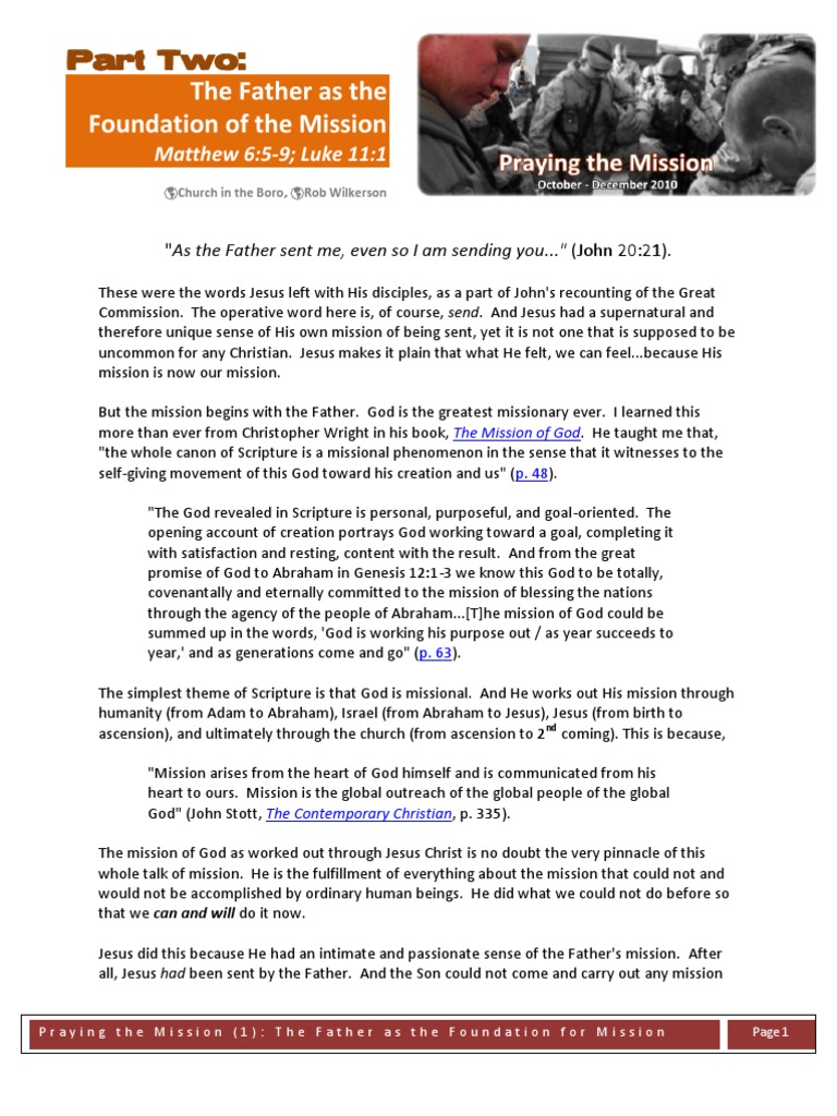Praying The Mission (2) : The Father As The Foundation of The Mission ...