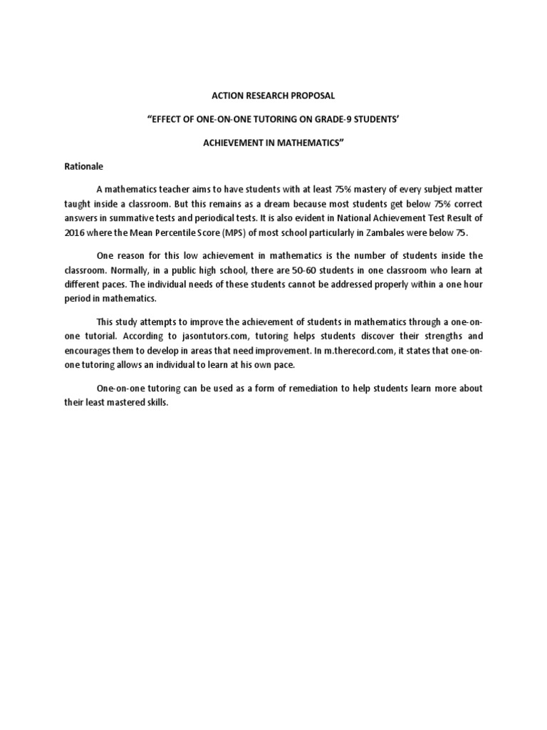 Action Research Proposal | PDF | Tutor | Teachers