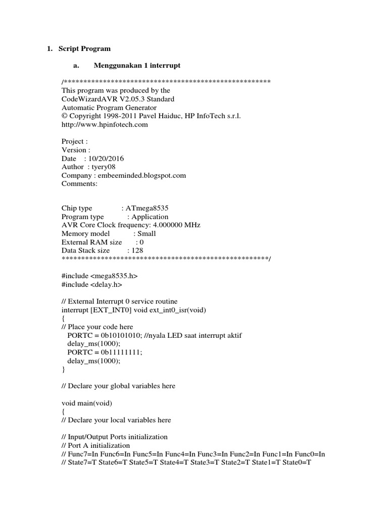 Script Program A. Menggunakan 1 Interrupt | PDF