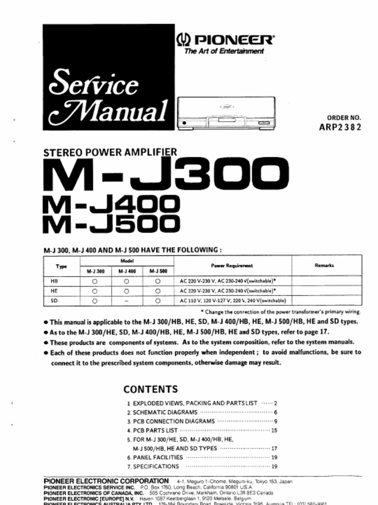 Pioneer m-j300 m-j400 m-j500 SM PDF | PDF