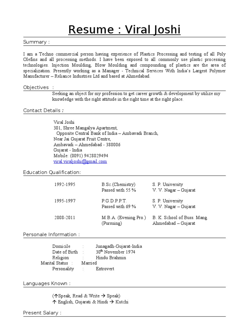Viral Joshi CV | PDF | Gujarat | Business