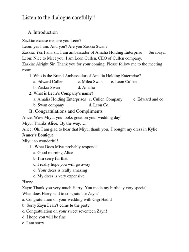 Dialogue For Listening | PDF | Leisure