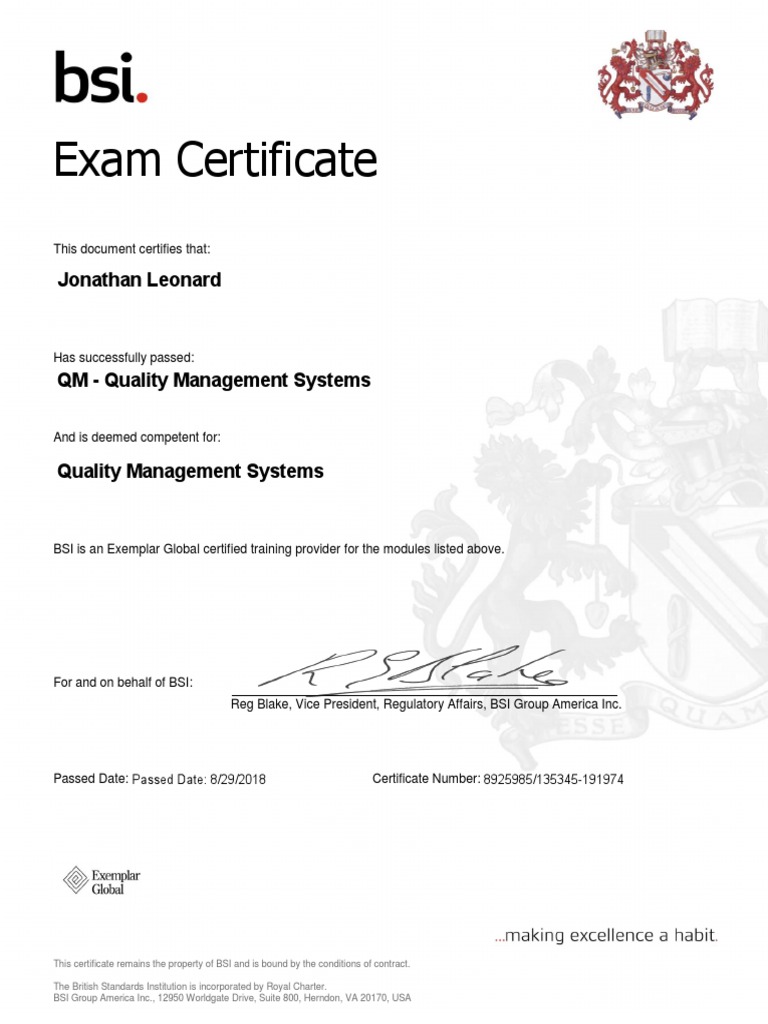 QM Certification for Jonathan Leonard | PDF