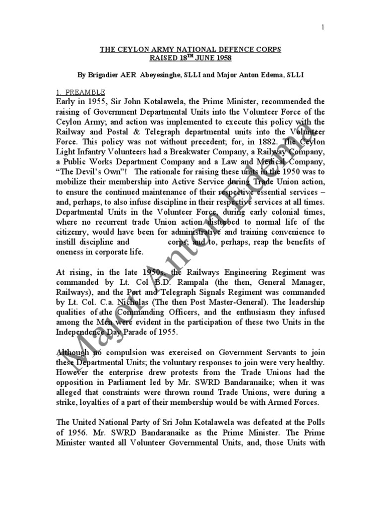 The Ceylon Army National Defence Corps | PDF | Warfare | Military