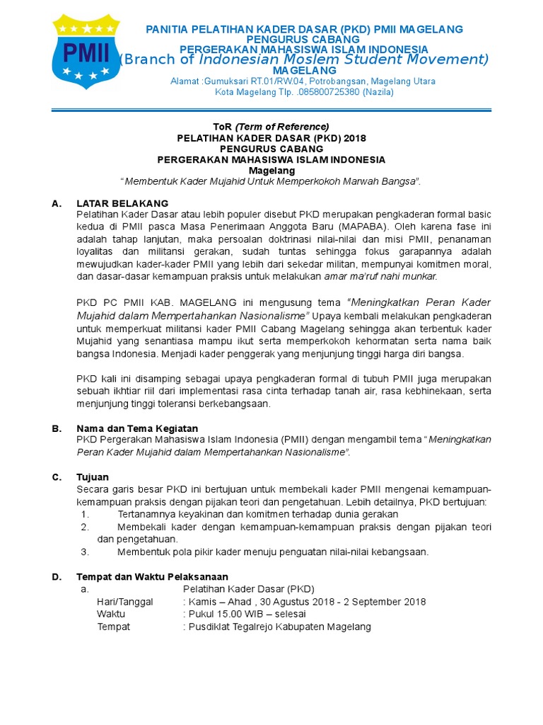 Tor PKD PC Pmii MGL 2018 Dan Tentatif | PDF | Karier & Perkembangan