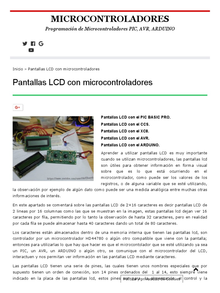 Pantallas LCD Con Microcontroladores | PDF | Microcontrolador | Arduino