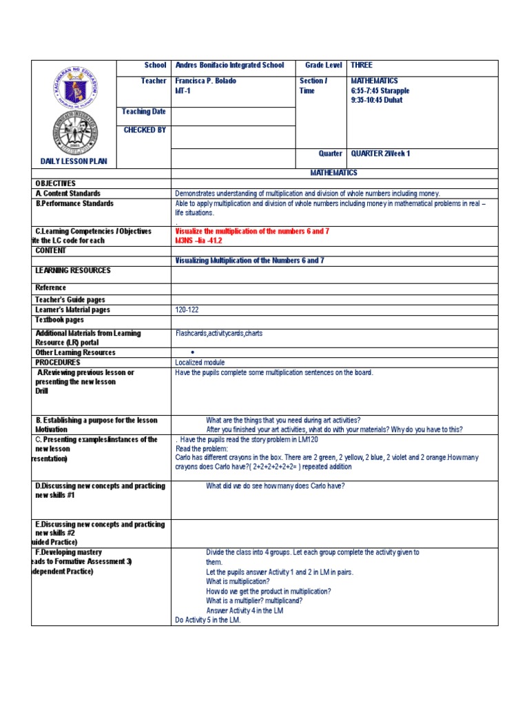DLP q2 wk1 | PDF | Lesson Plan | Teachers