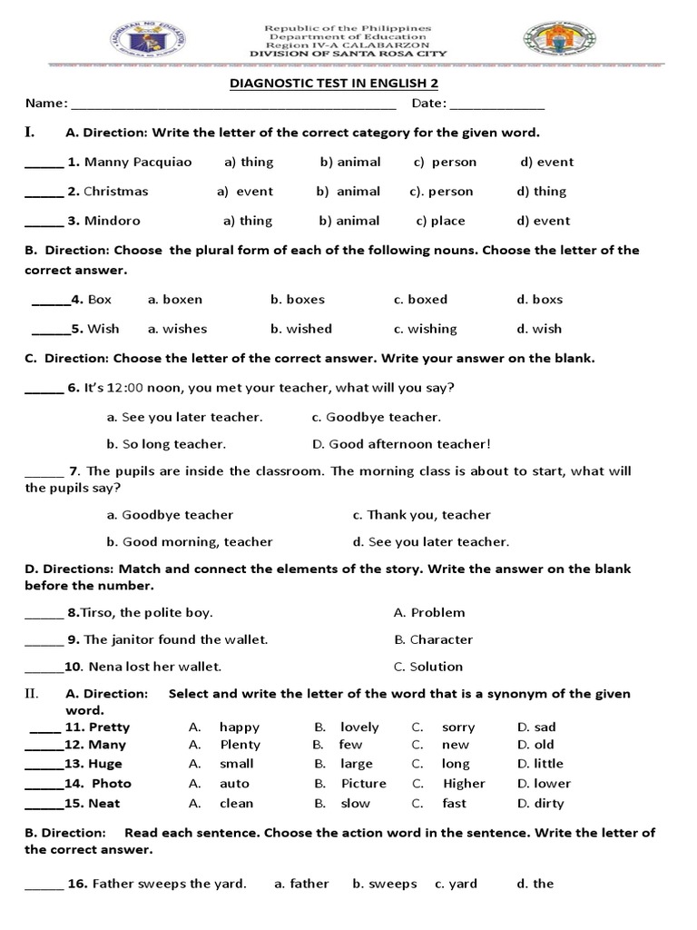 Diagnostic Test | PDF