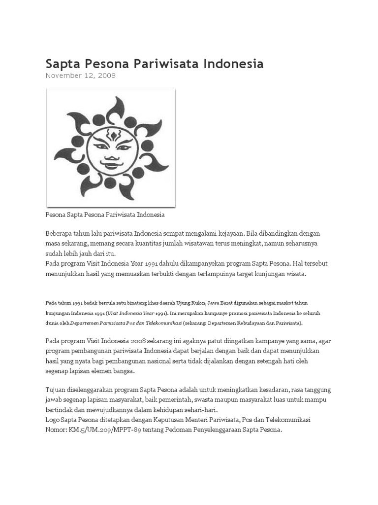 Sapta Pesona Pariwisata | PDF