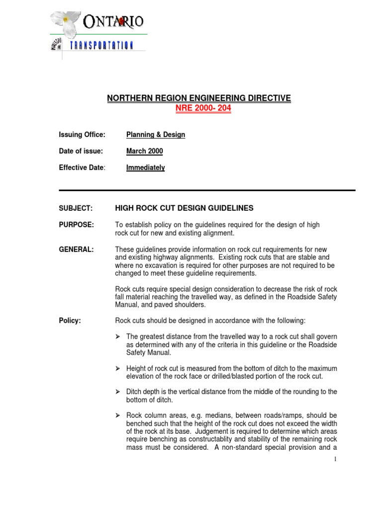 MTO Rock Cut Design Guidelines | PDF | Road | Nature
