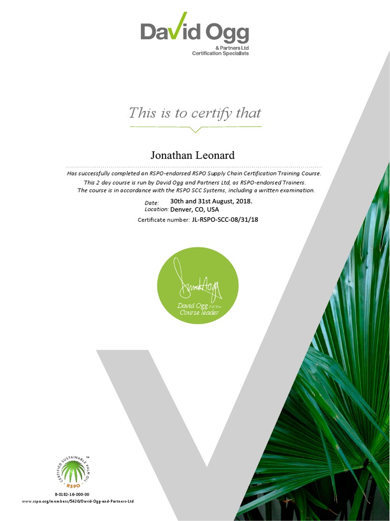RSPO SCC Auditor Certificate | PDF