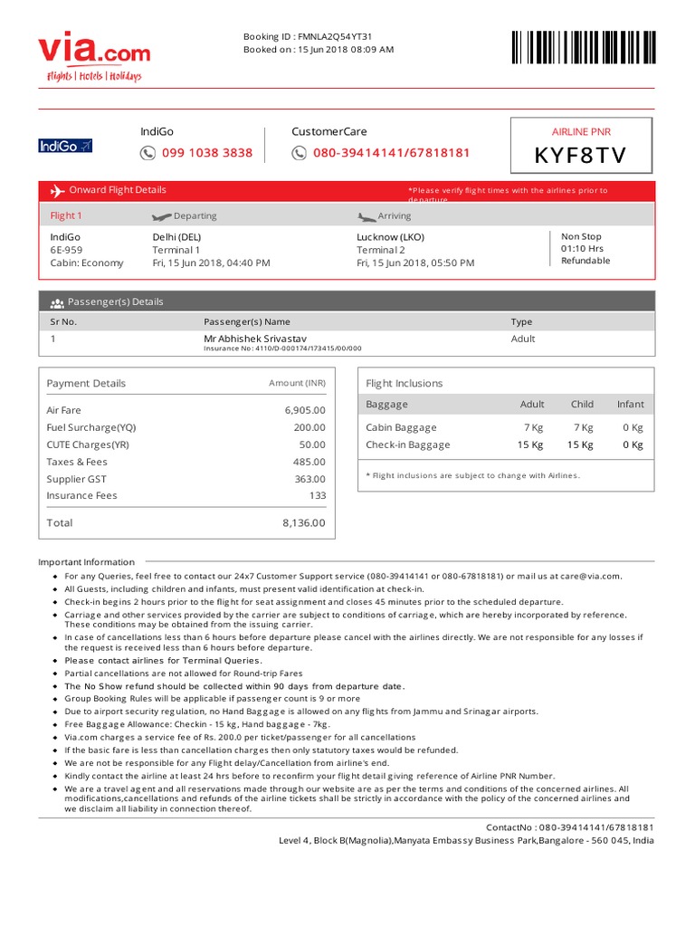 Flight E-Ticket - KYF8TV | Download Free PDF | Aviation | Services ...